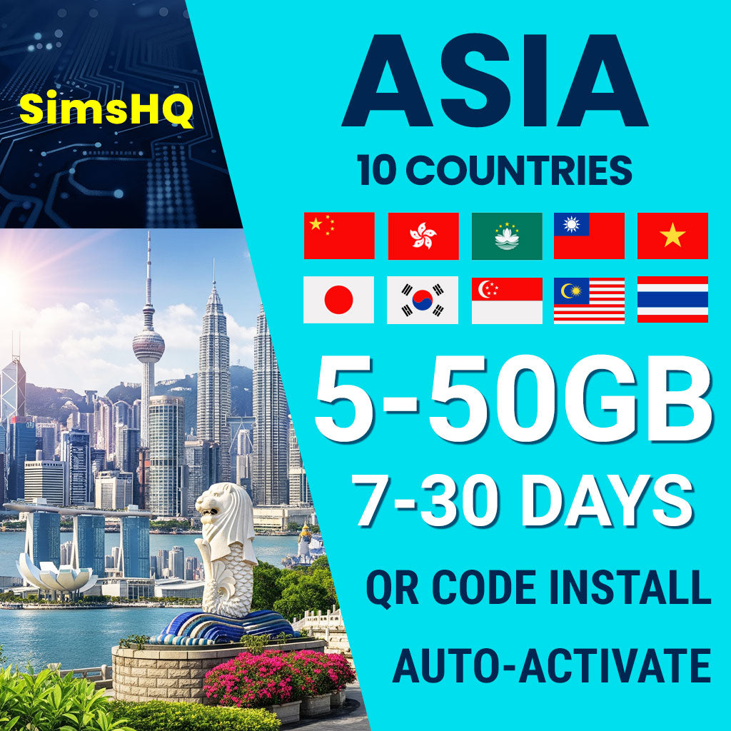 Asia 10 Countries eSIM – SimsHQ.com